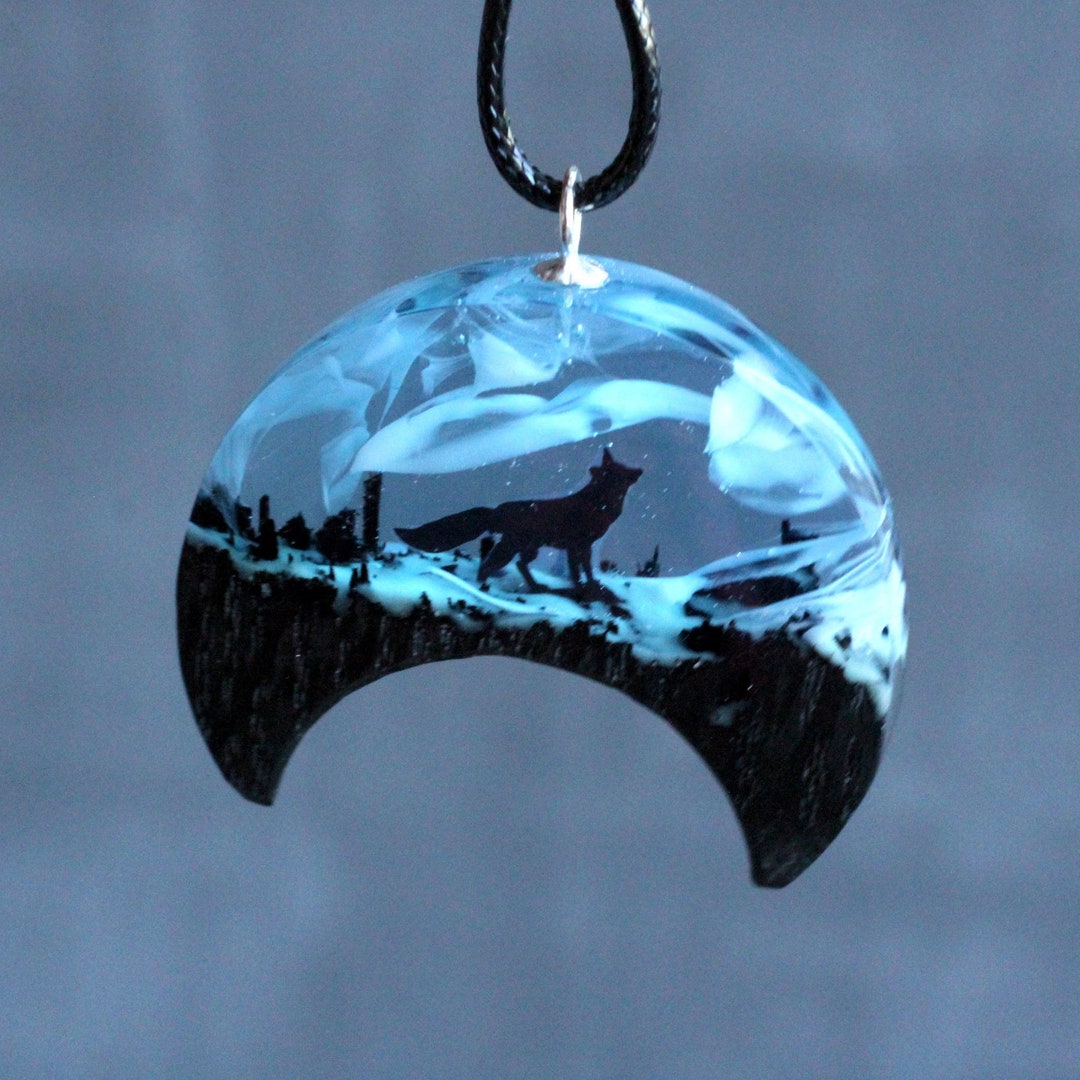 Fox Pendant Necklace, Totem Fox Pendant, Wood Resin Pendant, Snow ...
