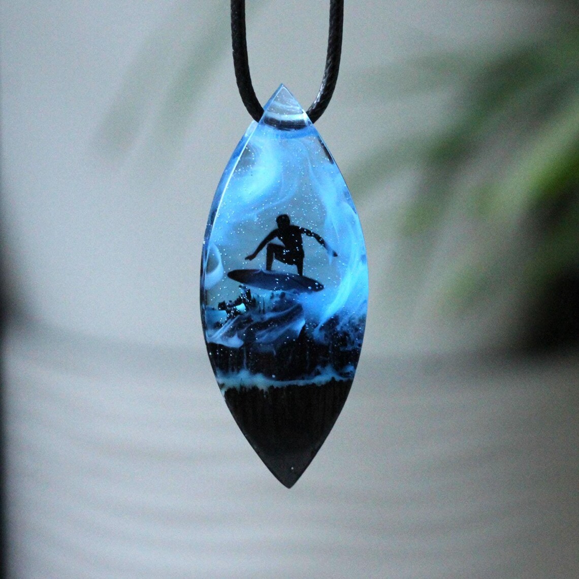Surfer Riding Wave - Unique Glowing Men's Surfer Necklace Featuring ...