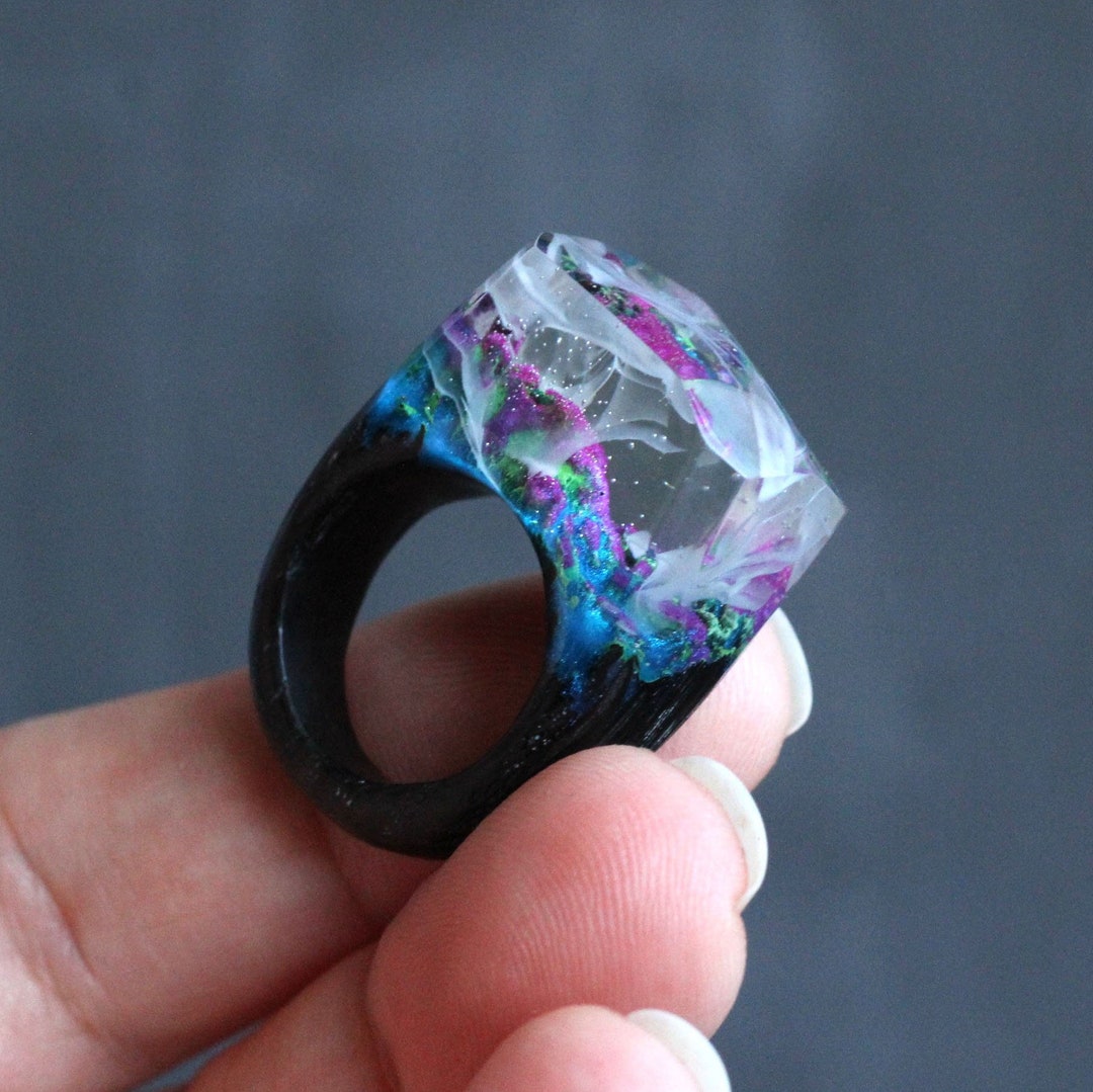 Forest Ring Wood Resin Ring. Secret World Inside the Ring. Wooden Rings ...