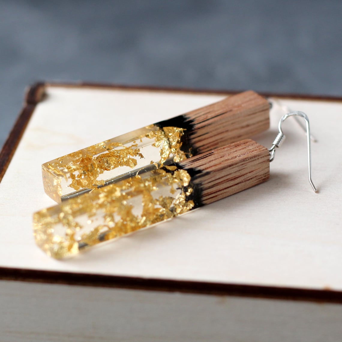 Resin Earrings Gold Earrings Wood Resin Jewelry Women's - Etsy