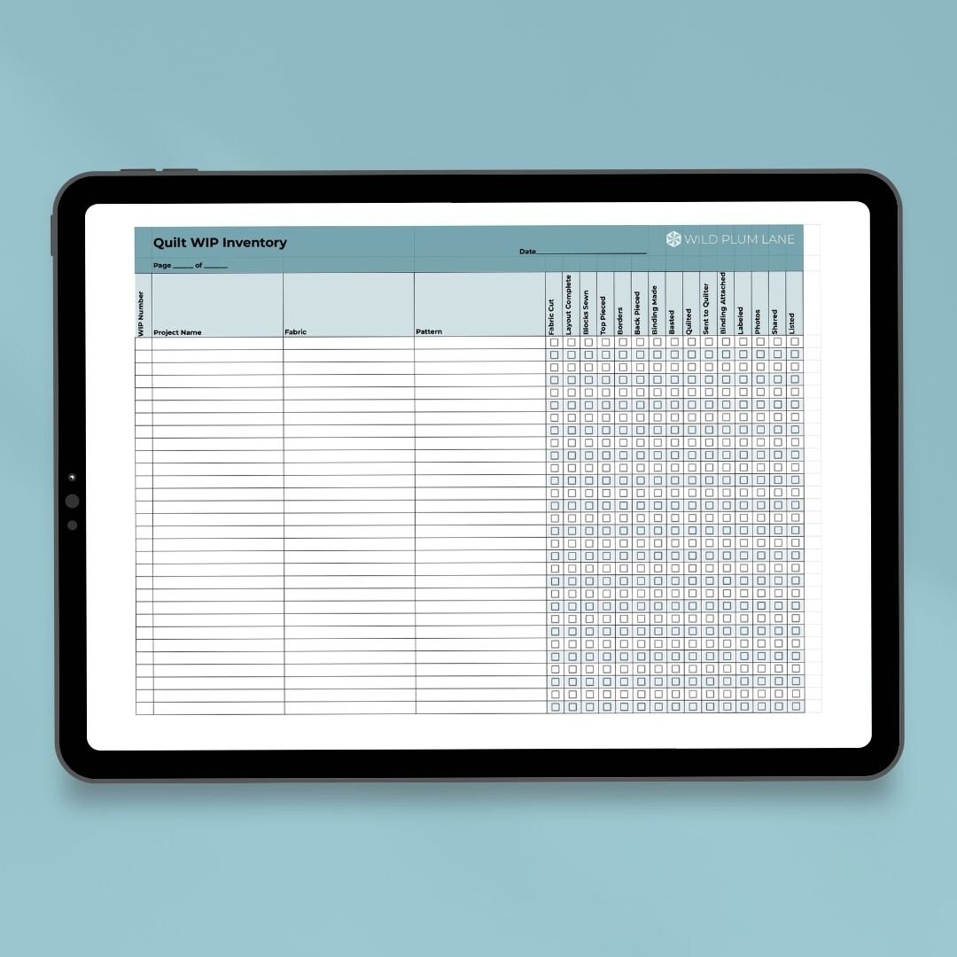 Customizable Quilt WIP Inventory Tracking Sheet - Digital Quilt ...