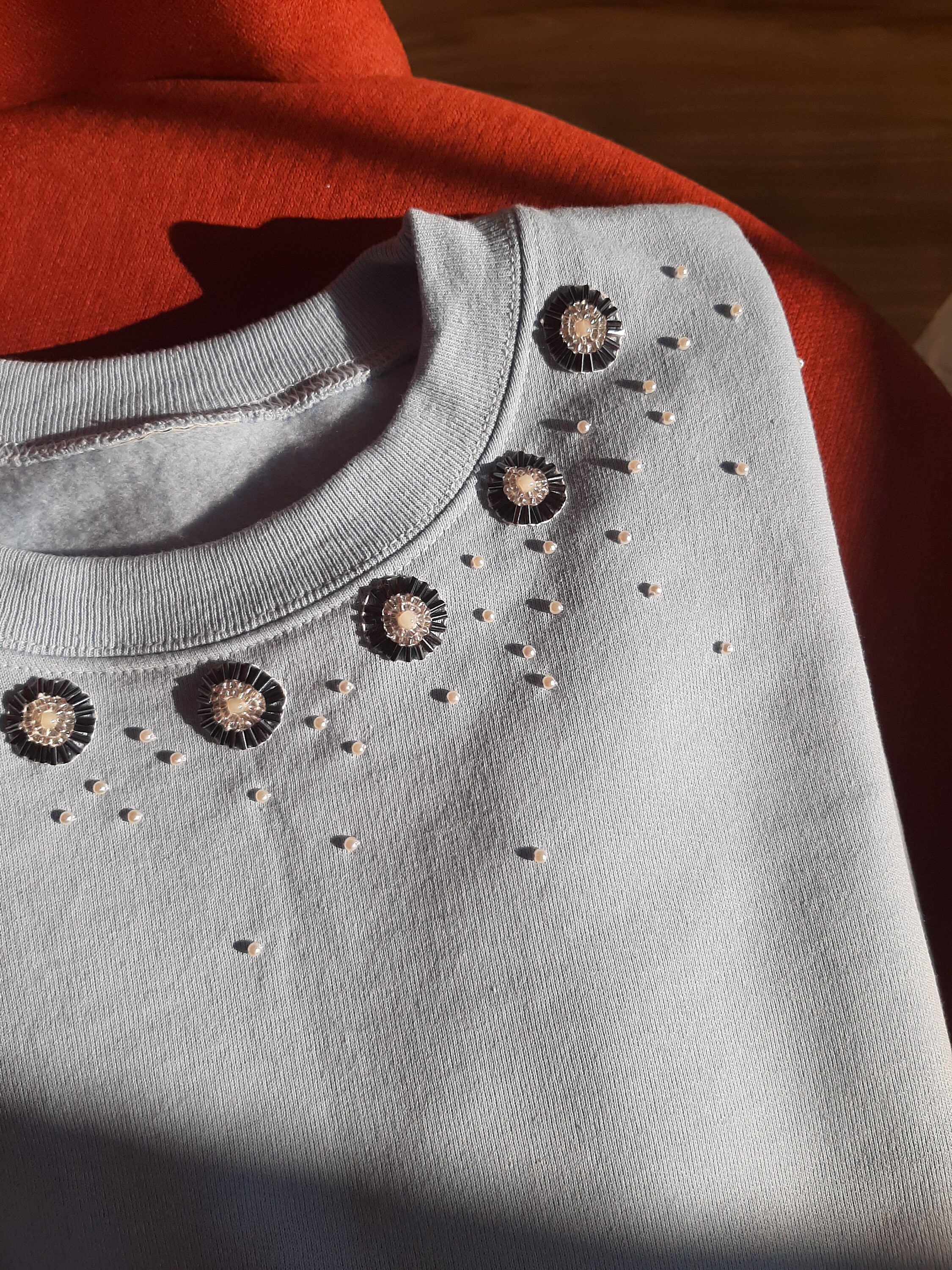 Hand Beaded Sweatshirt (glass Bead Embroidery) - Size Medium Unisex ...