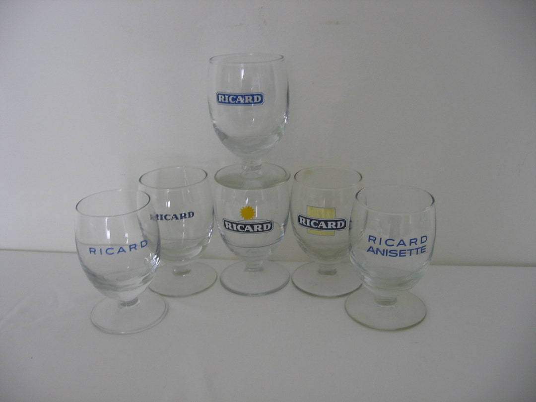 Set of 6 Ricard Balloon Pastis Aperitif Glasses Mixed Designs Iconic ...