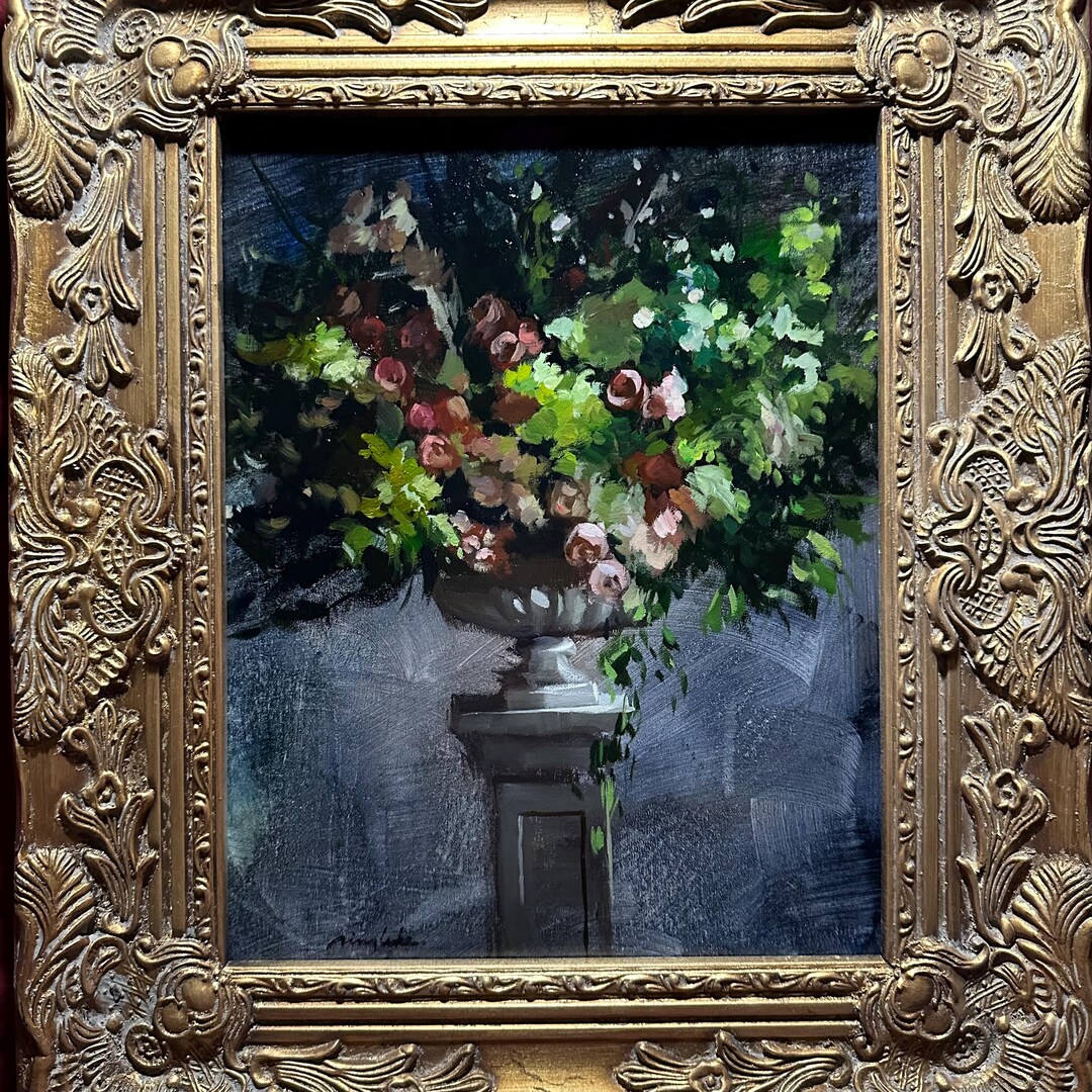 Impressionism Floral Still Life Oil Painting: Flowers in Stone Pot ...