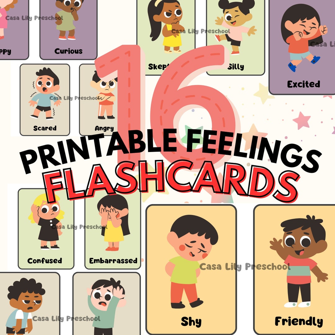 16 Feelings Flashcards Preschool Cards Homeschool Cards - Etsy