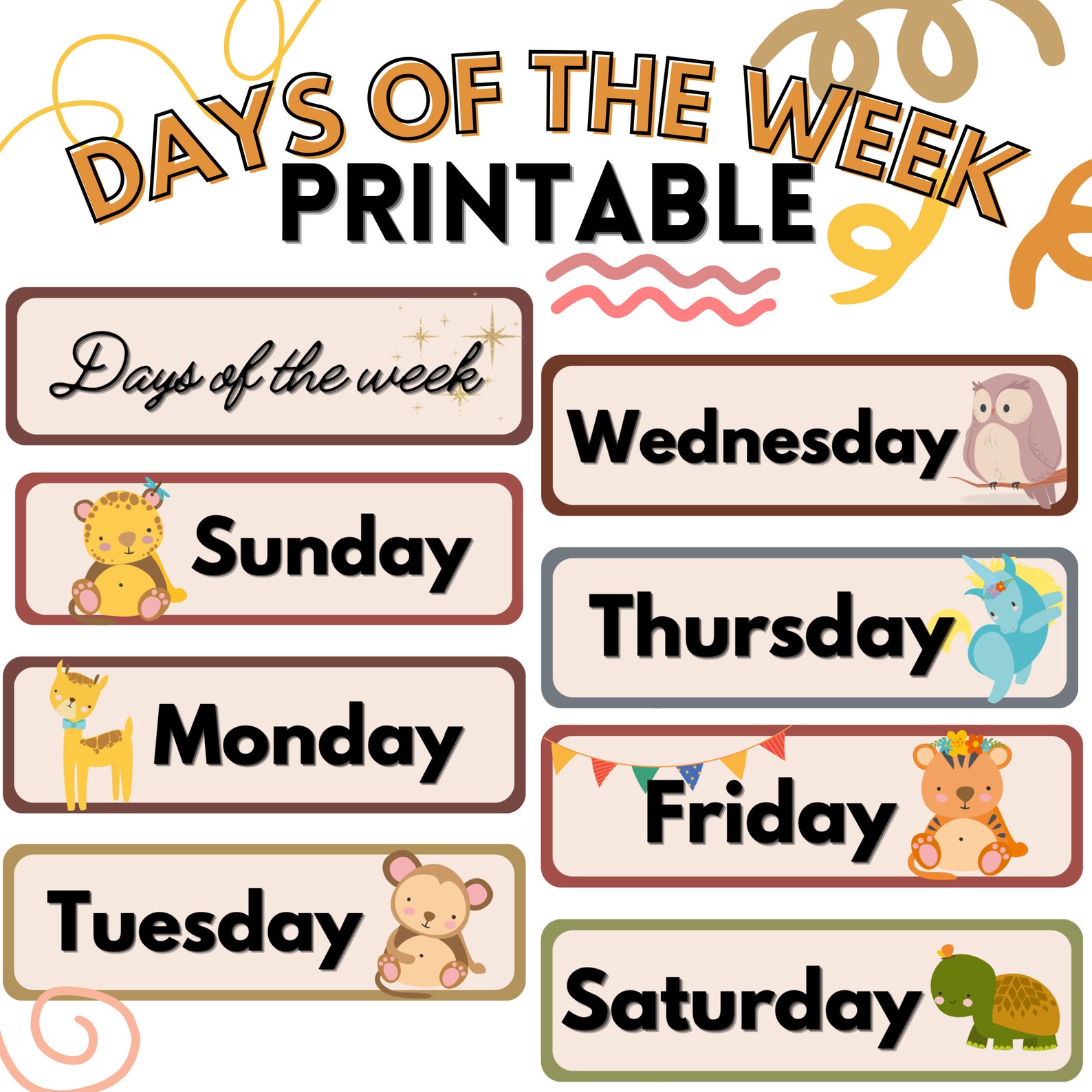 Days of the Week Printable | Homeschool Cards | Educational Decor | for ...