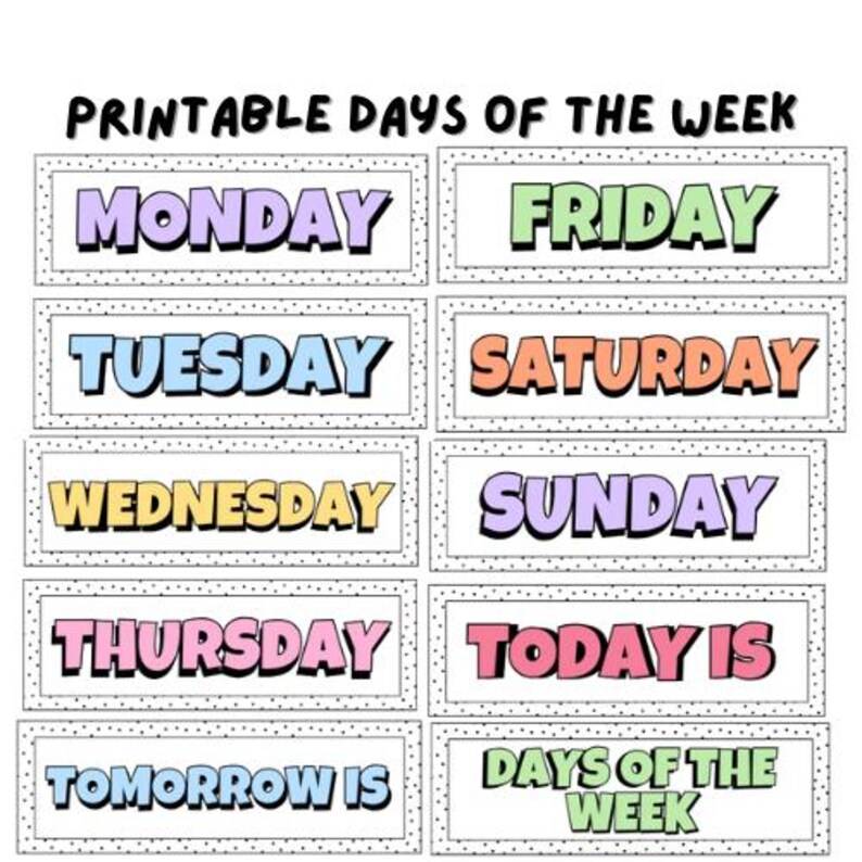 Days of the Week Flashcards: Printable Educational Decor for Teachers ...