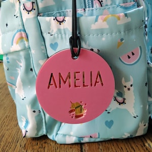Personalised Acrylic Bag Tags Round Kids Name School Backpacks Back to ...