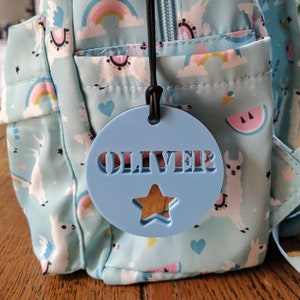 Personalised Acrylic Bag Tags Round Kids Name School Backpacks Back to ...