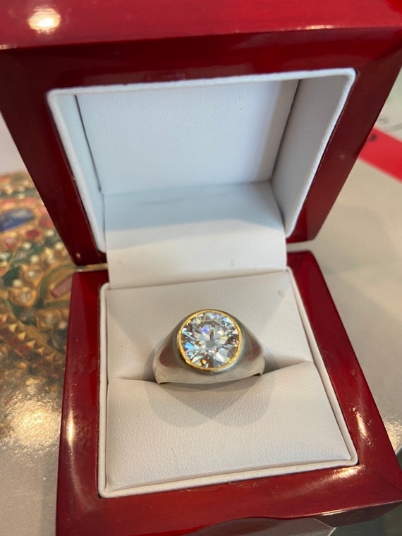 A Vintage Two Color Ring With 10mm Moissanite Etsy a-vintage-two-color-ring-with-10mm-moissanite-etsy