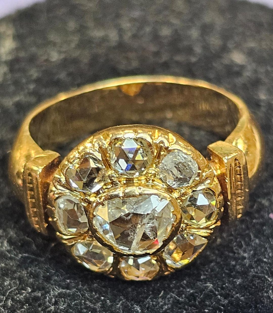 Antique Spanish Rose Cut Diamond Ring Set in 18k Solid Gold Circa 1810 ...