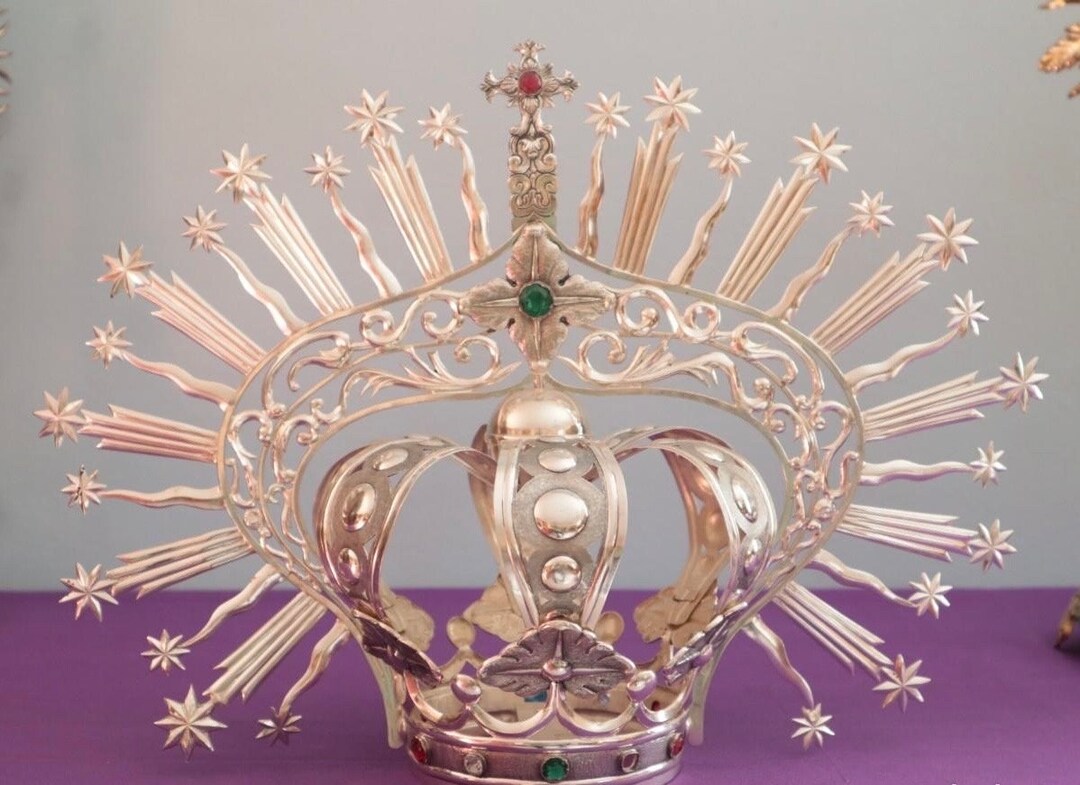 Antique Spanish Colonial Life Size Silver Church Santo Madonna Crown ...