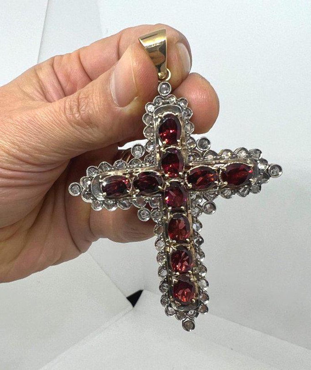 Massive 12k Gold Diamond Cross Set With Garnets Circa 1920s - Etsy