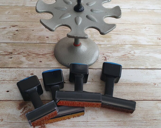 Stamp Rack Incl. 4 Stamps | Iron Stamp Carousel | Vintage Wood Handled ...