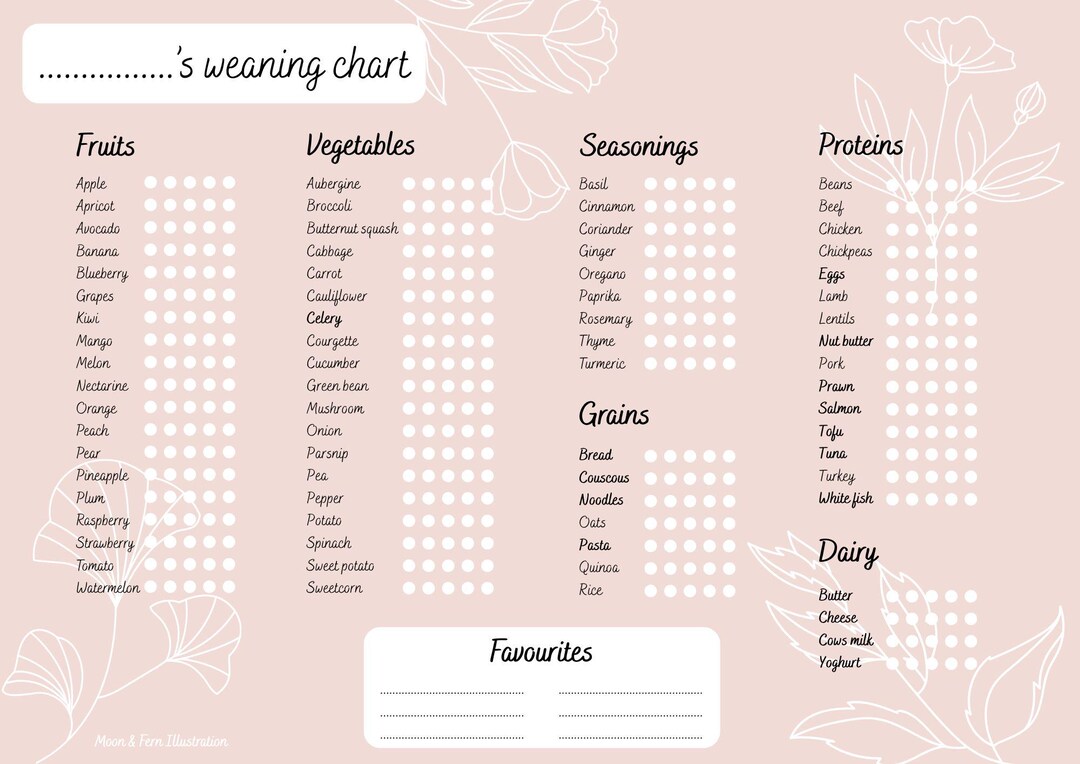 Baby Weaning Food Chart Planner - Etsy