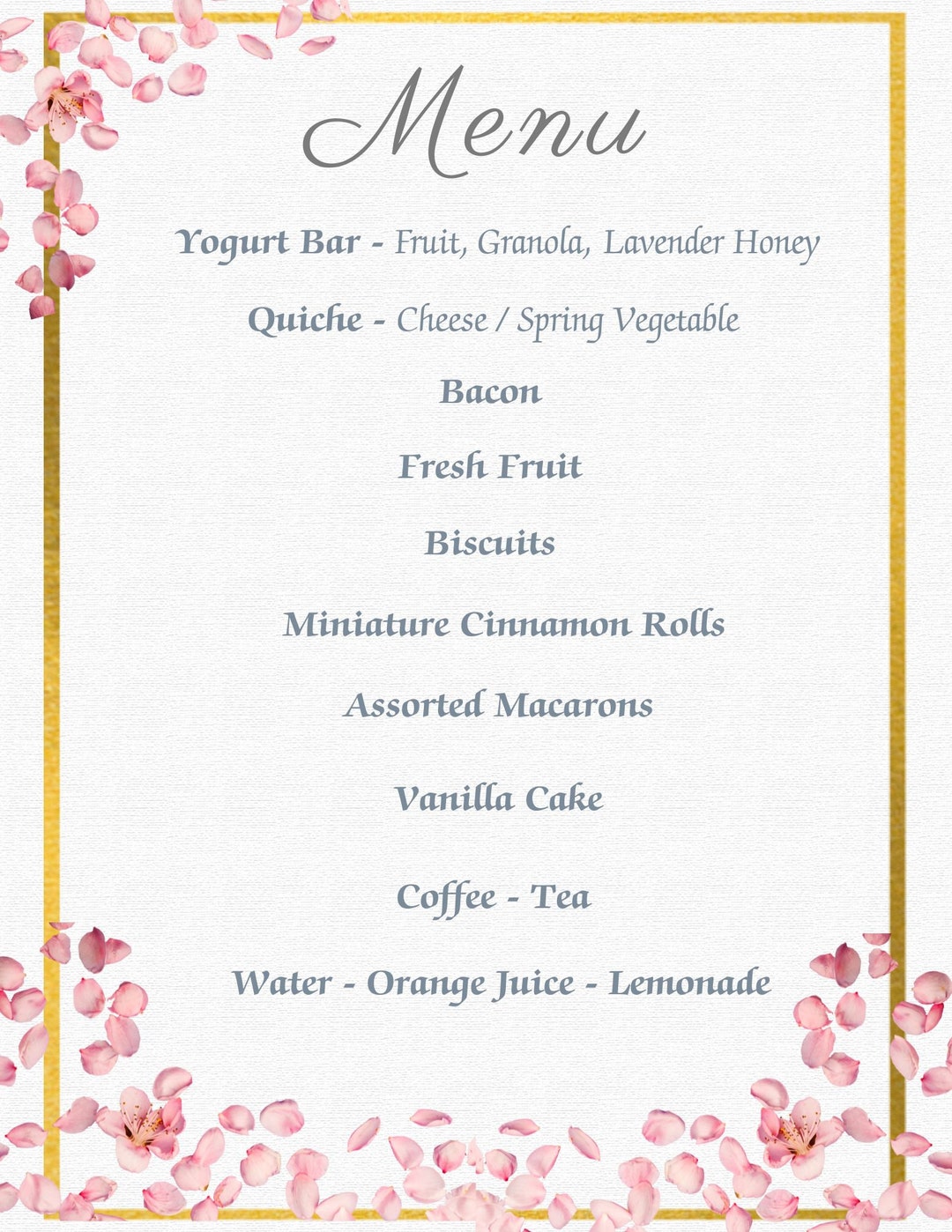 Elegant Menu Card - 8.5x11 - Etsy