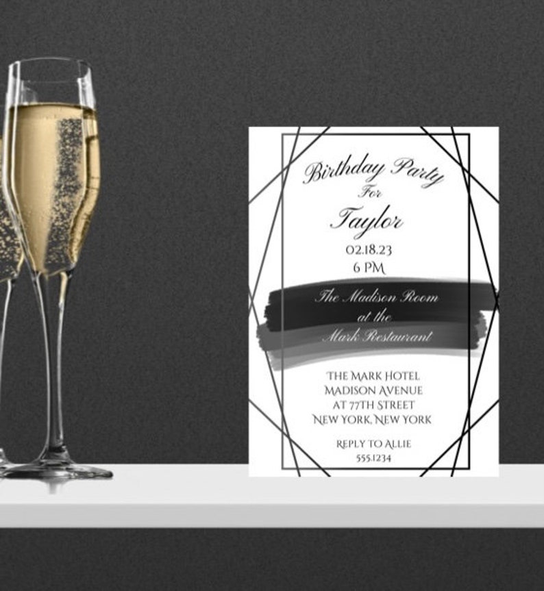 Modern Black and White Birthday Party Invitation - Etsy