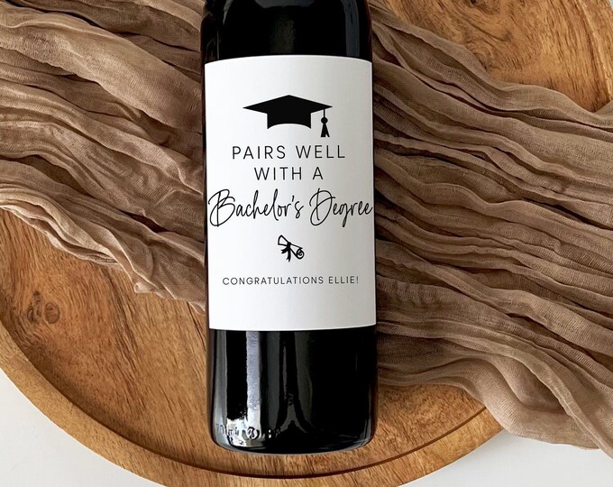 Pairs Well With Wine Label Graduation Champagne Custom Labels Master ...