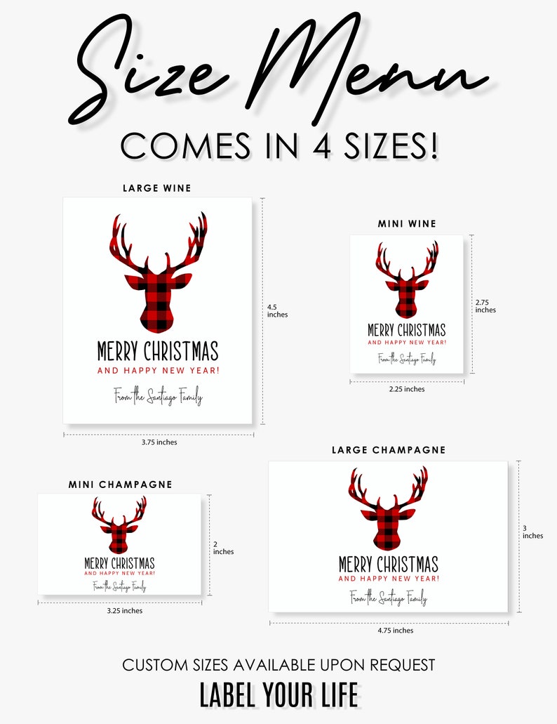 Christmas Wine Labels / Buffalo Plaid Deer Wine Labels / | Etsy