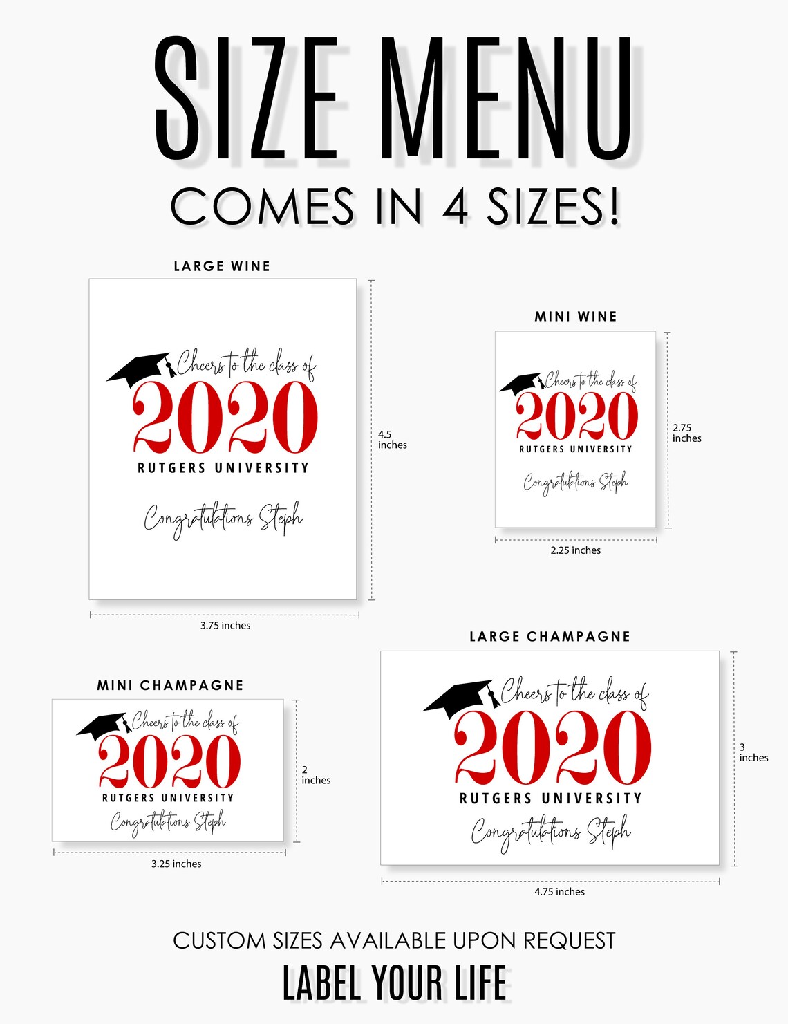 Graduation Champagne Labels Wine Labels Class of 2020 2021 - Etsy
