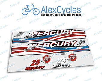Custom Made Mercury 25 HP Red Outboards Motor Laminated Decals Stickers ...