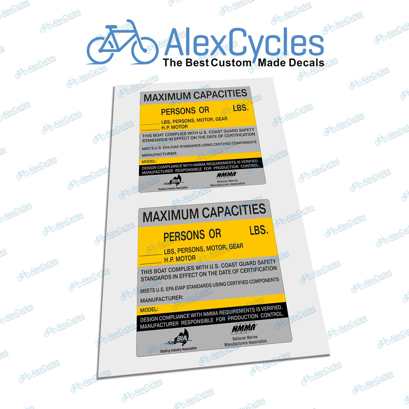 Boat NMMA Capacity Plates Laminated Decals Stickers Marine Grade ...