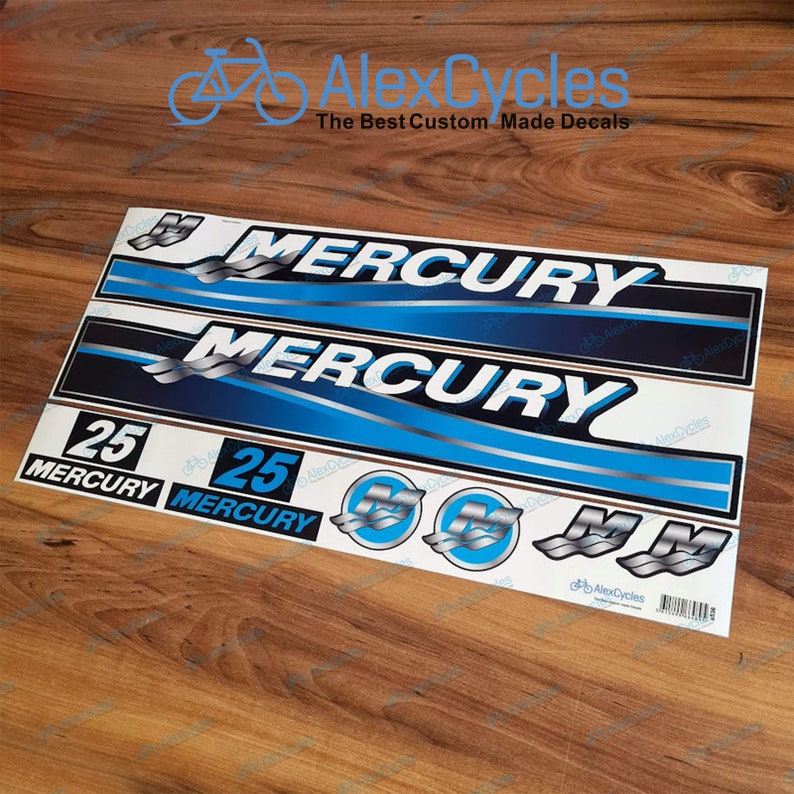 Custom Made Mercury 25 HP Blue Outboards Motor Laminated Decals ...