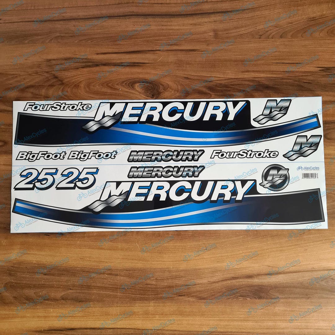Mercury 25 HP Blue Outboard Motor Decals Stickers Kit – Four Stroke ...