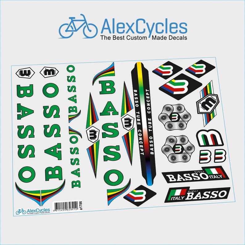 Rare BASSO Green Restoration Decals Kit for Bicycle FREE Gift Stickers ...