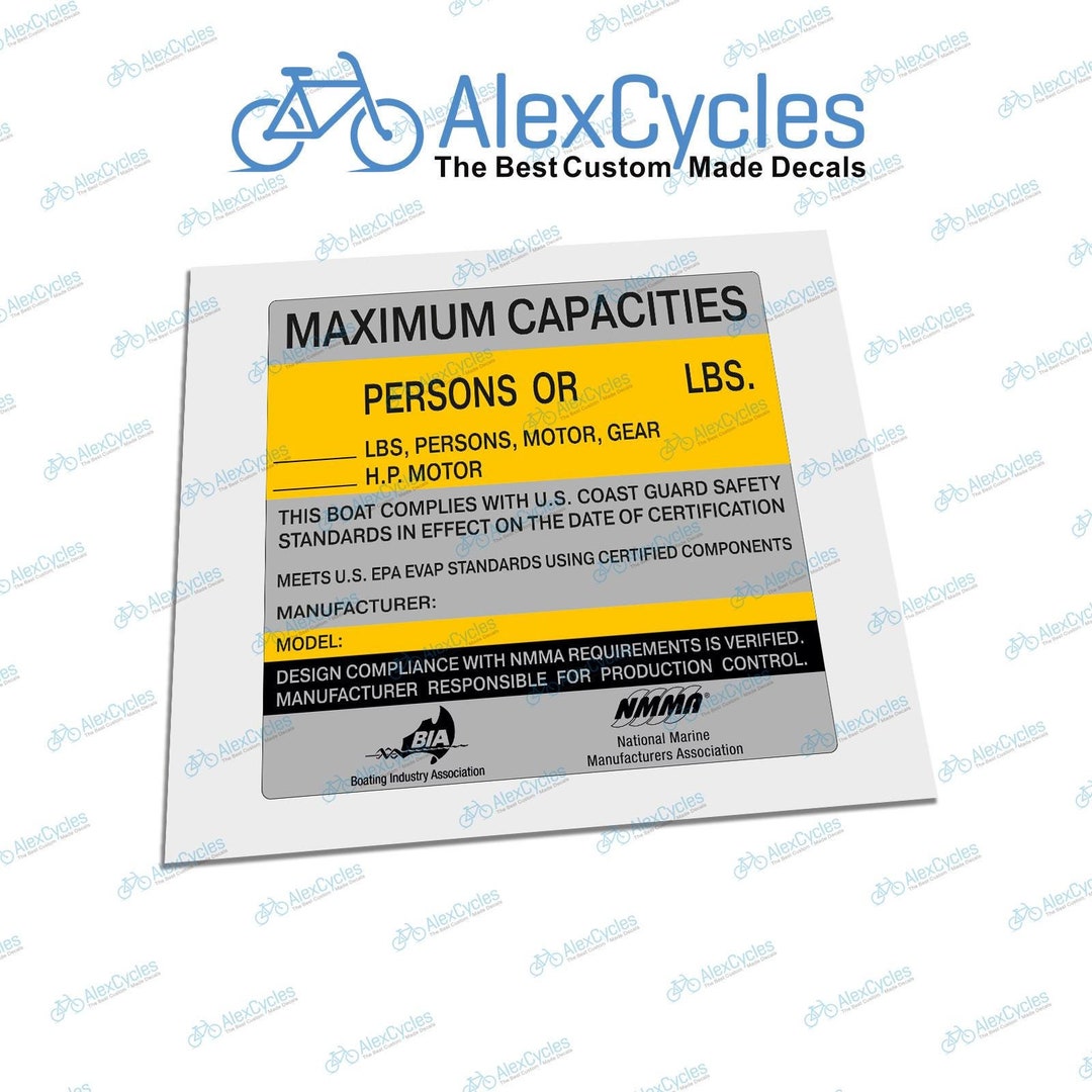 Boat NMMA Capacity Plates Laminated Decals Stickers Marine Grade ...