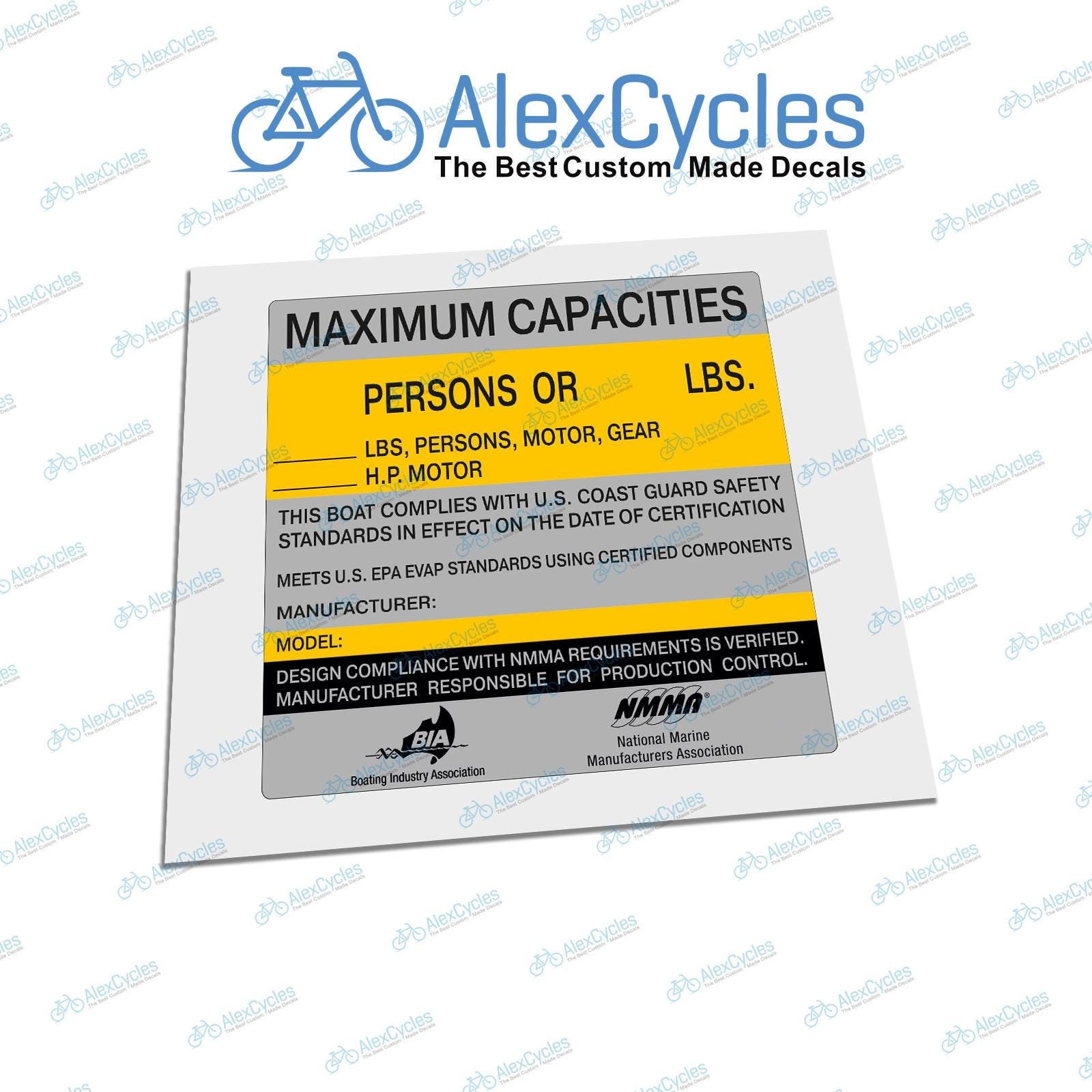 Boat NMMA Capacity Plates Laminated Decals Stickers Marine Grade ...