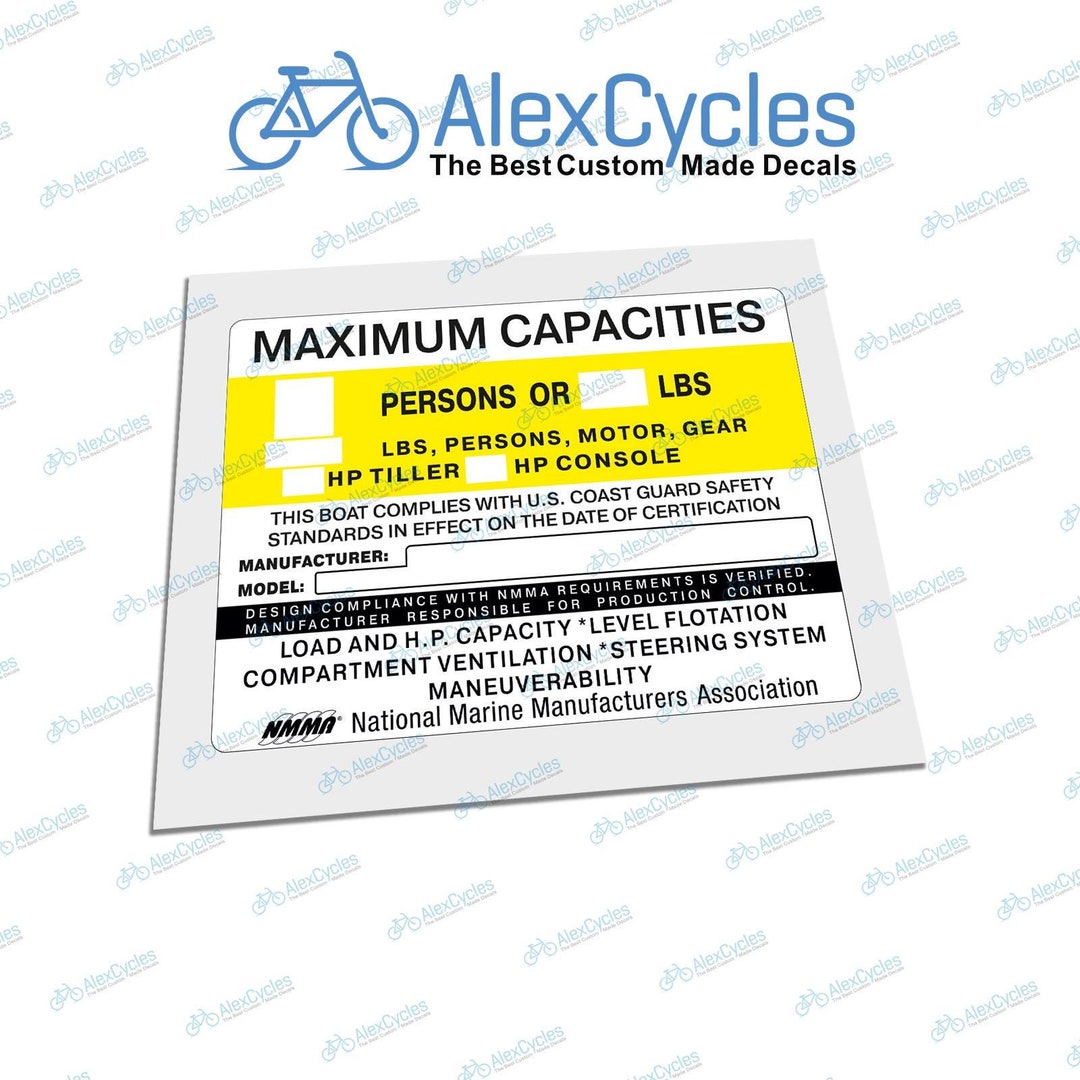 Boat NMMA Capacity Plates Laminated Decals Stickers Marine Grade ...