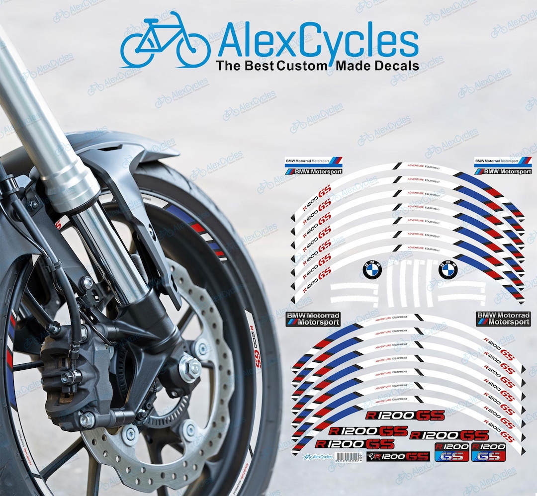 BMW Motorrad Motorsport R1200GS Wheel Rim Laminated Stripes Decals ...