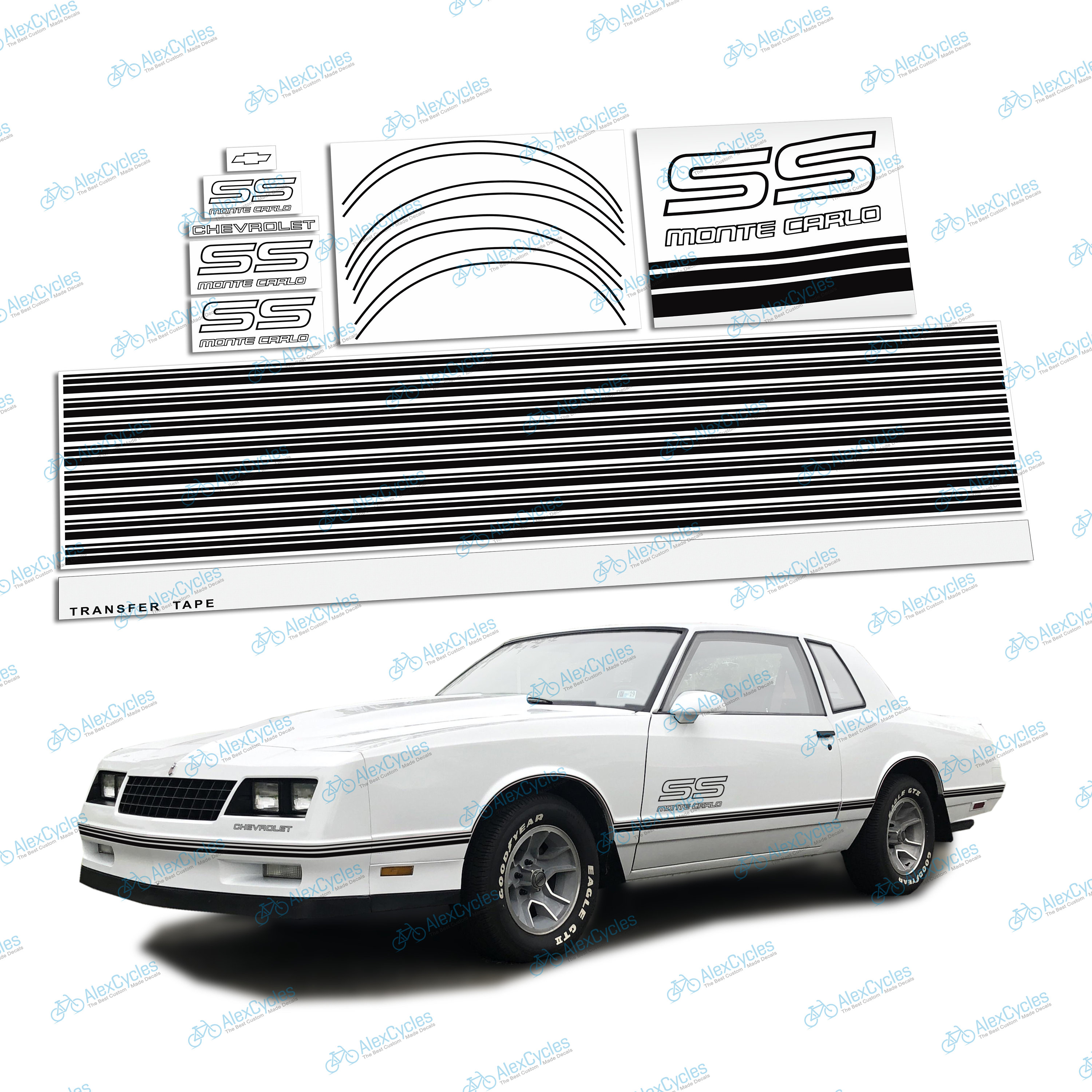 Custom Made Full Car Black Restoration Stripes Decals Kit for Chevrolet ...
