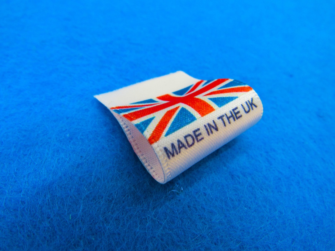 Made in the Uk/union Jack Labels Small Sew in Fold 25x25mm Full Colour ...