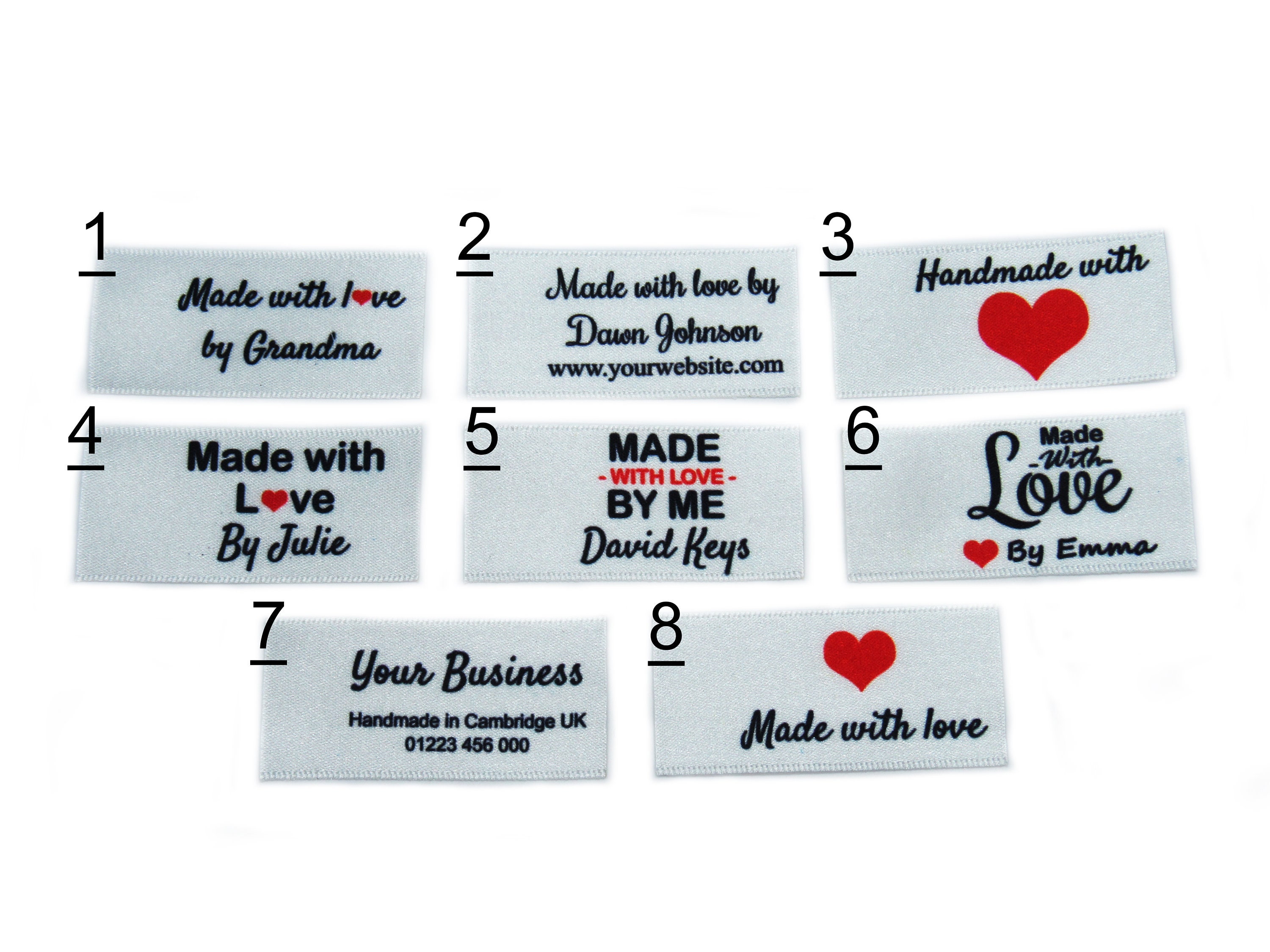 Stock Hand Made With Love Clothing Labels With Heart Iron