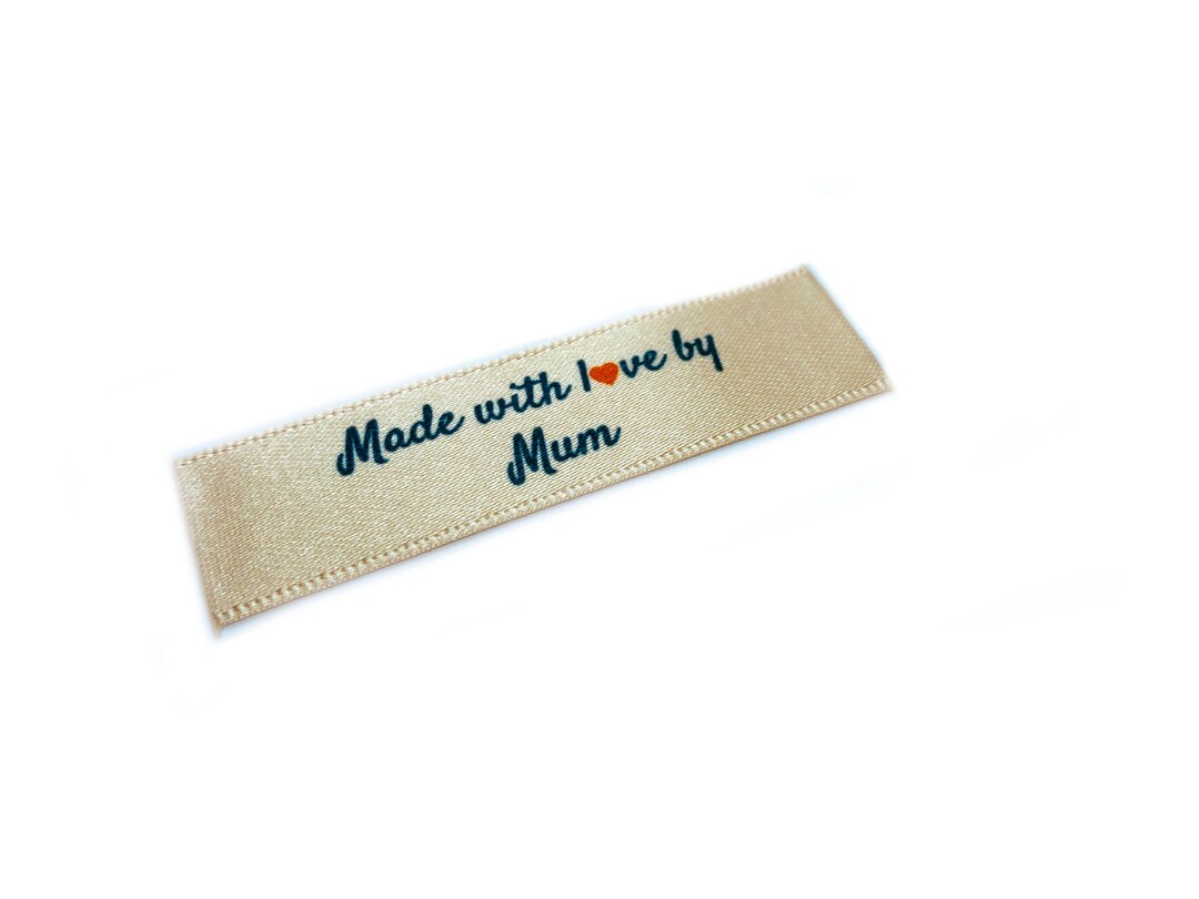 Made With Love by Mum Labels in Cream - Flat 15x50 - 40 Pack - Sew On ...