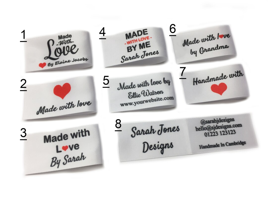 White 25mm X 50mm Personalised Made and Handmade With Love Labels for ...