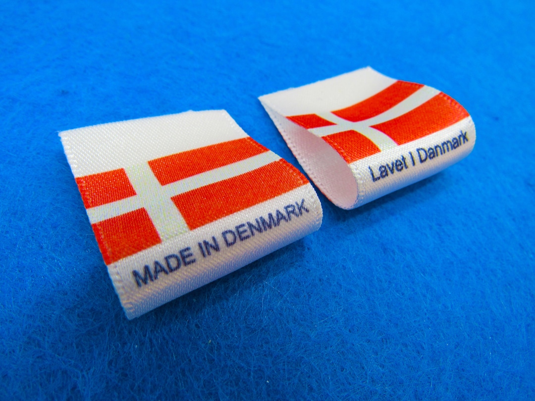 Made in Denmark/lavet I Danmark Flag Labels Small Sew in Fold 25x25mm ...