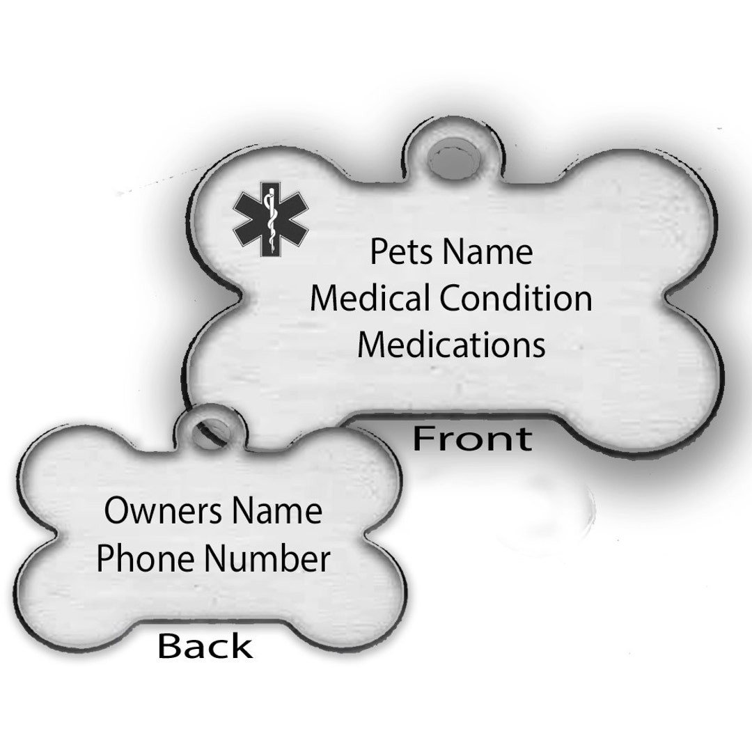 Custom Medical ID Dog Tag: Bone-shaped Stainless Steel, Free Engraving ...