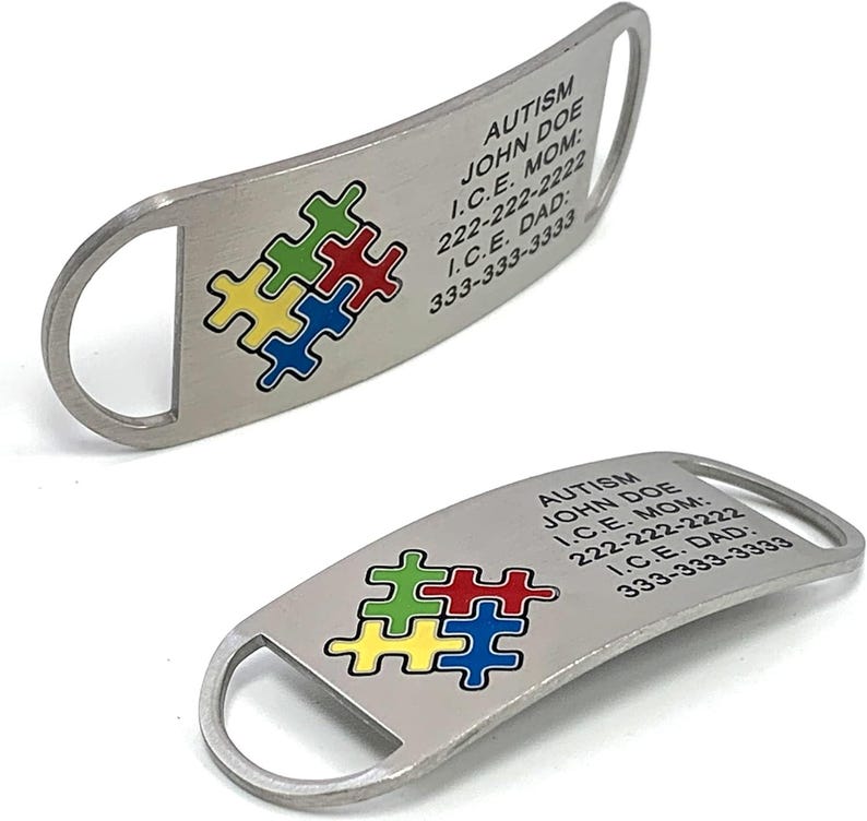 Personalized Autism Medical Alert Shoe Tag: Stainless Steel ID With ...