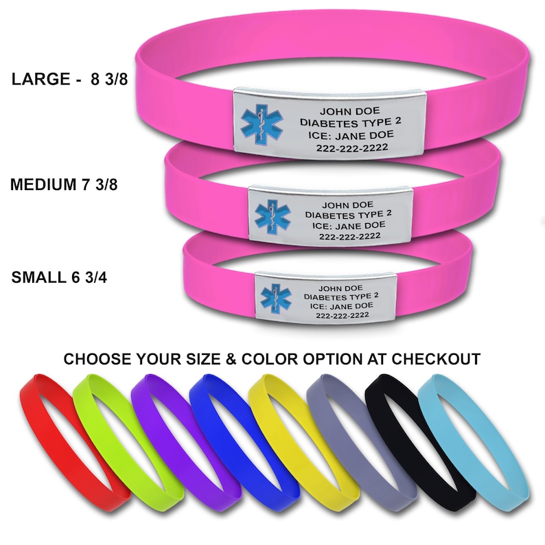 Medical Alert Bracelet Personalized Silicone Wristbands - Matte ...