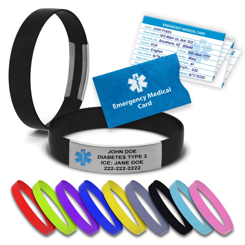 Medical Alert Bracelet Personalized Silicone Wristbands - Matte ...