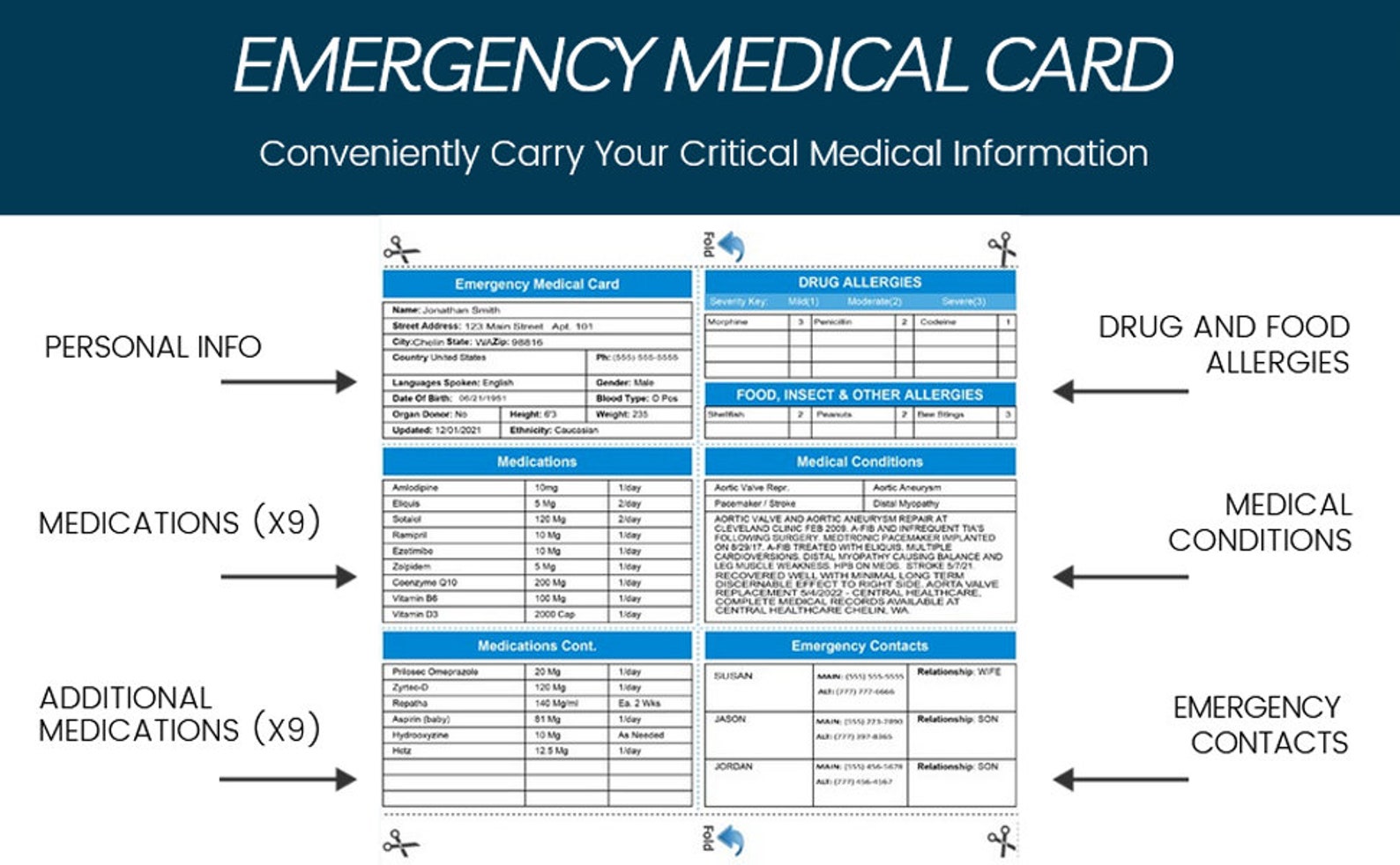 Personalized Emergency Medical Card: Medical Alert ID (4 Pack) - Etsy
