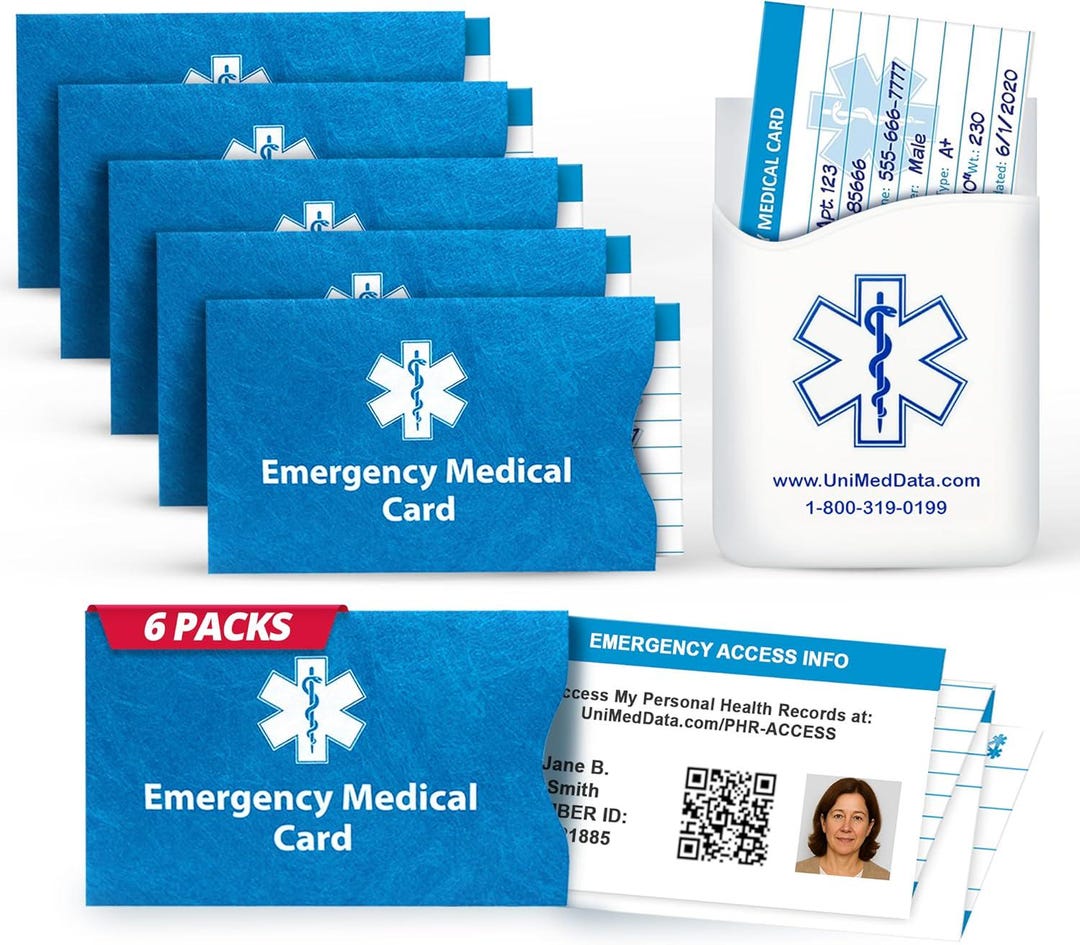 Medical Alert Wallet Cards – 6 Pack W/ Tyvek Sleeves & Phone Holder ...