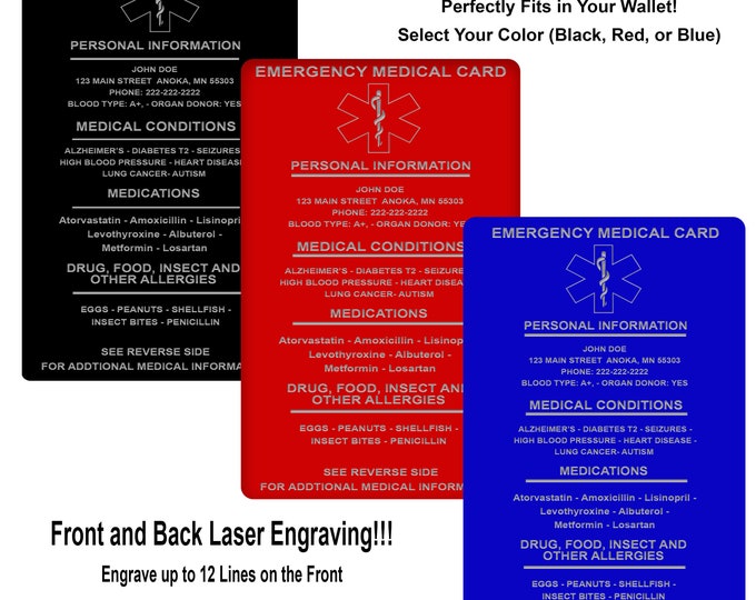 Medical Alert Card, Medical ID Card, Personalized Medical Alert ...