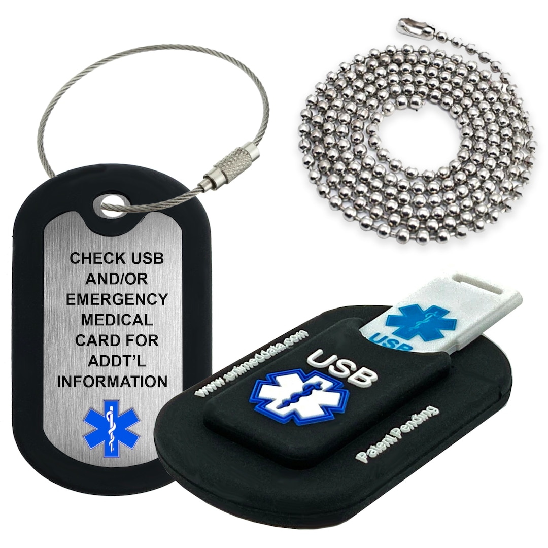USB Medical Alert Necklace: Stainless Steel Dog Tag, Emergency ID - Etsy