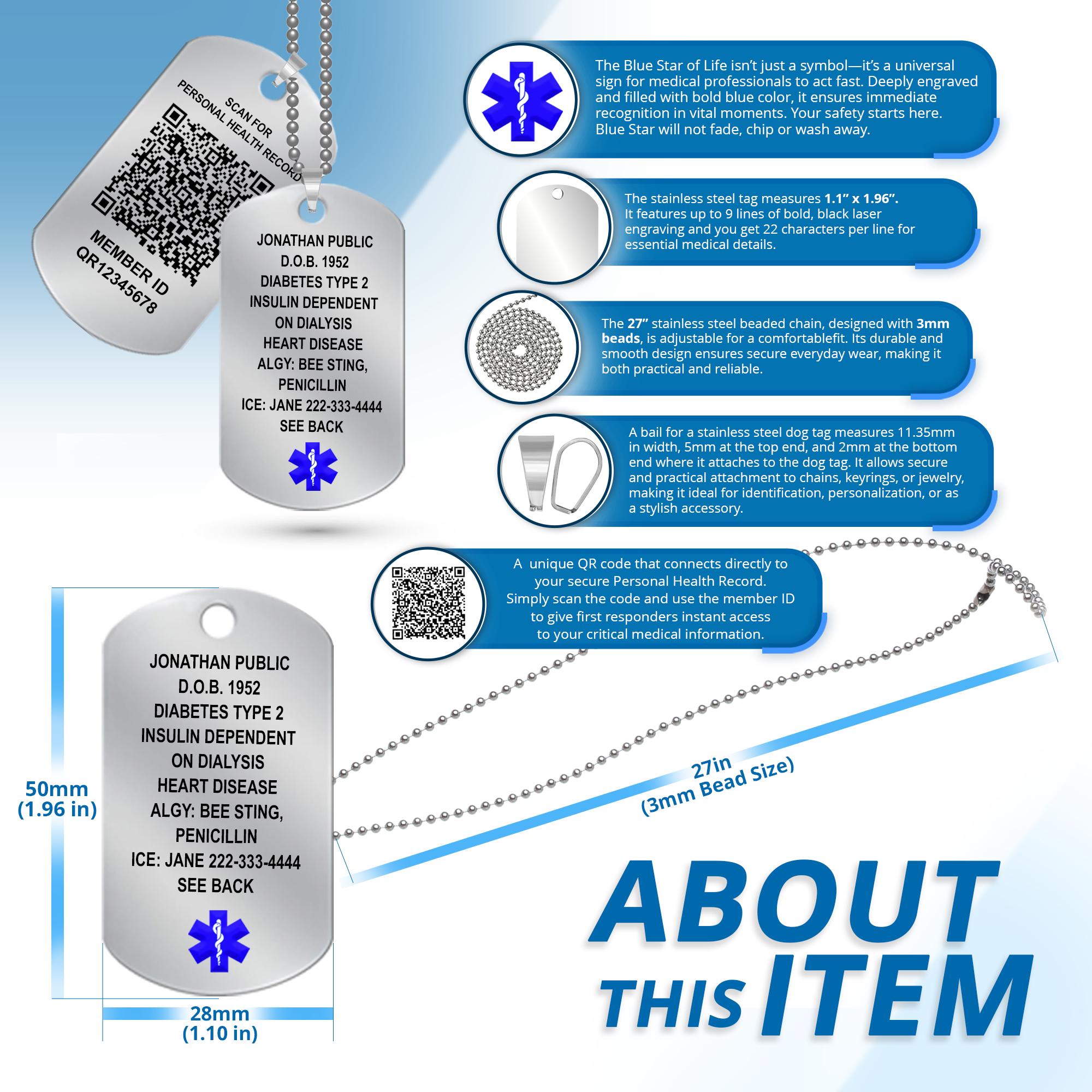 Custom Engraved QR Code Medical Alert Necklace: Stainless Steel ...