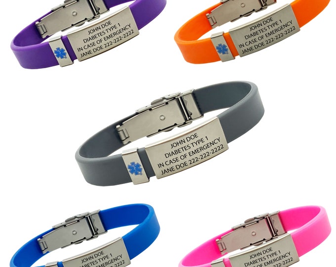 Medical Alert Bracelet Personalized Silicone Wristbands - Matte ...