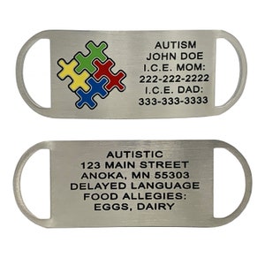 Autism Medical Alert Shoe Tag - Custom Stainless Steel ID, Personalized ...